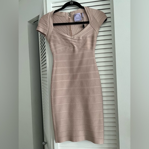 Herve Leger | Dresses | Herve Leger Raquel Bandage Dress In Bare | Poshmark
